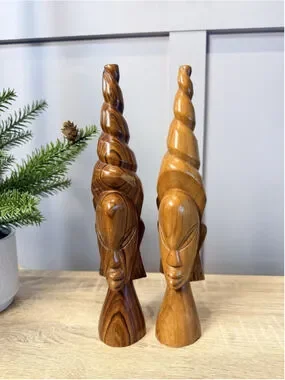 Art | Vtg African Tribal Woman Hand Carved Head Wood Statue Bust Female ...